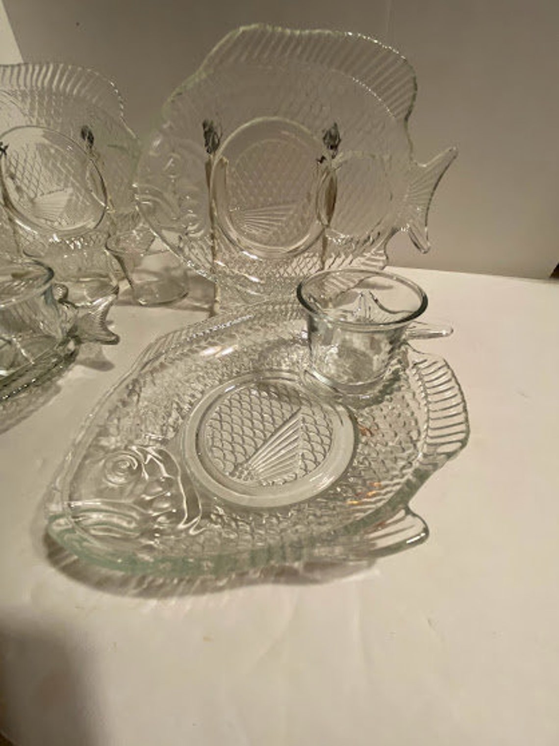 Glass Fish Plates With Matching Glass Cups Appetizer Plates - Etsy