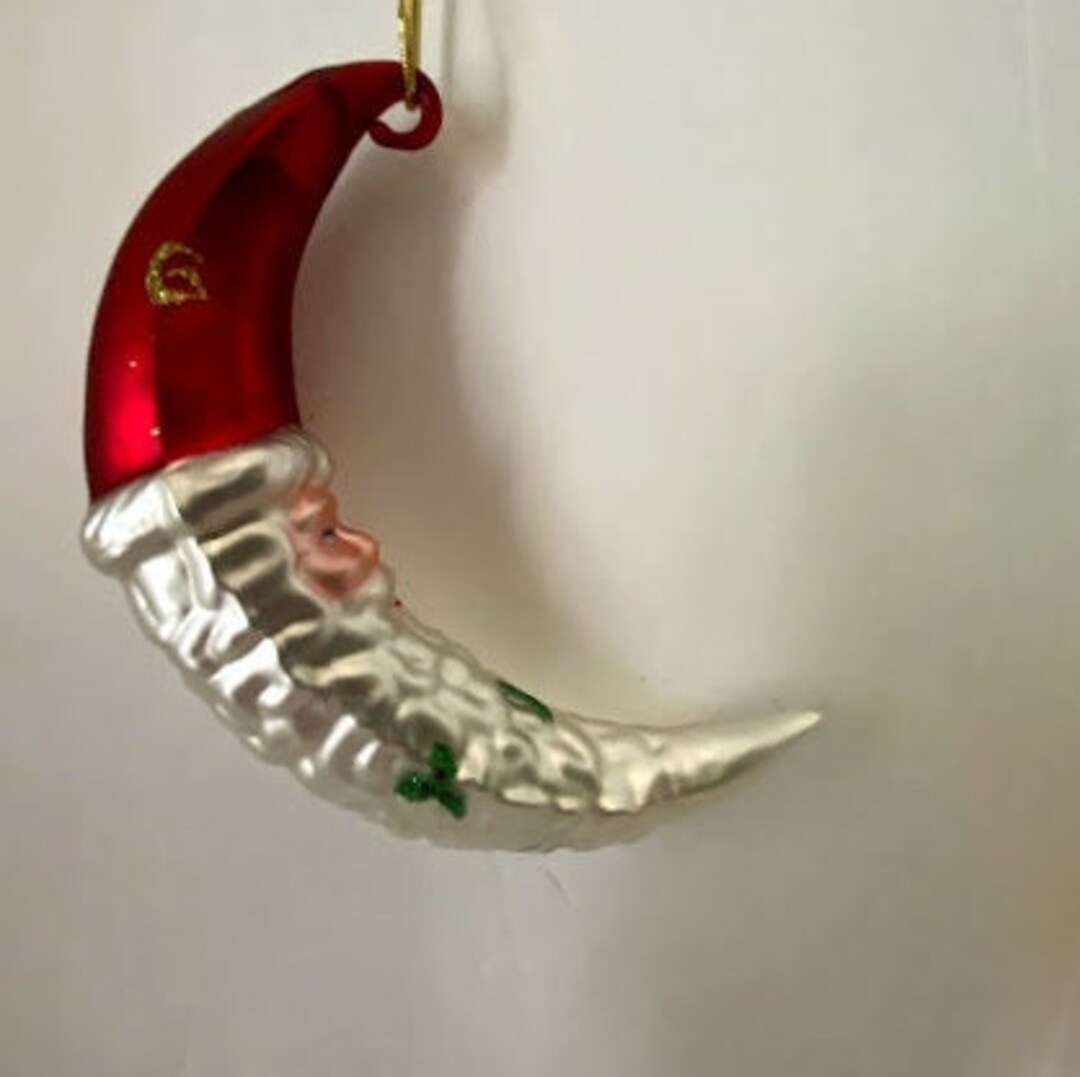 Crescent Shaped Glass Santa Ornament Handmade Handpainted - Etsy