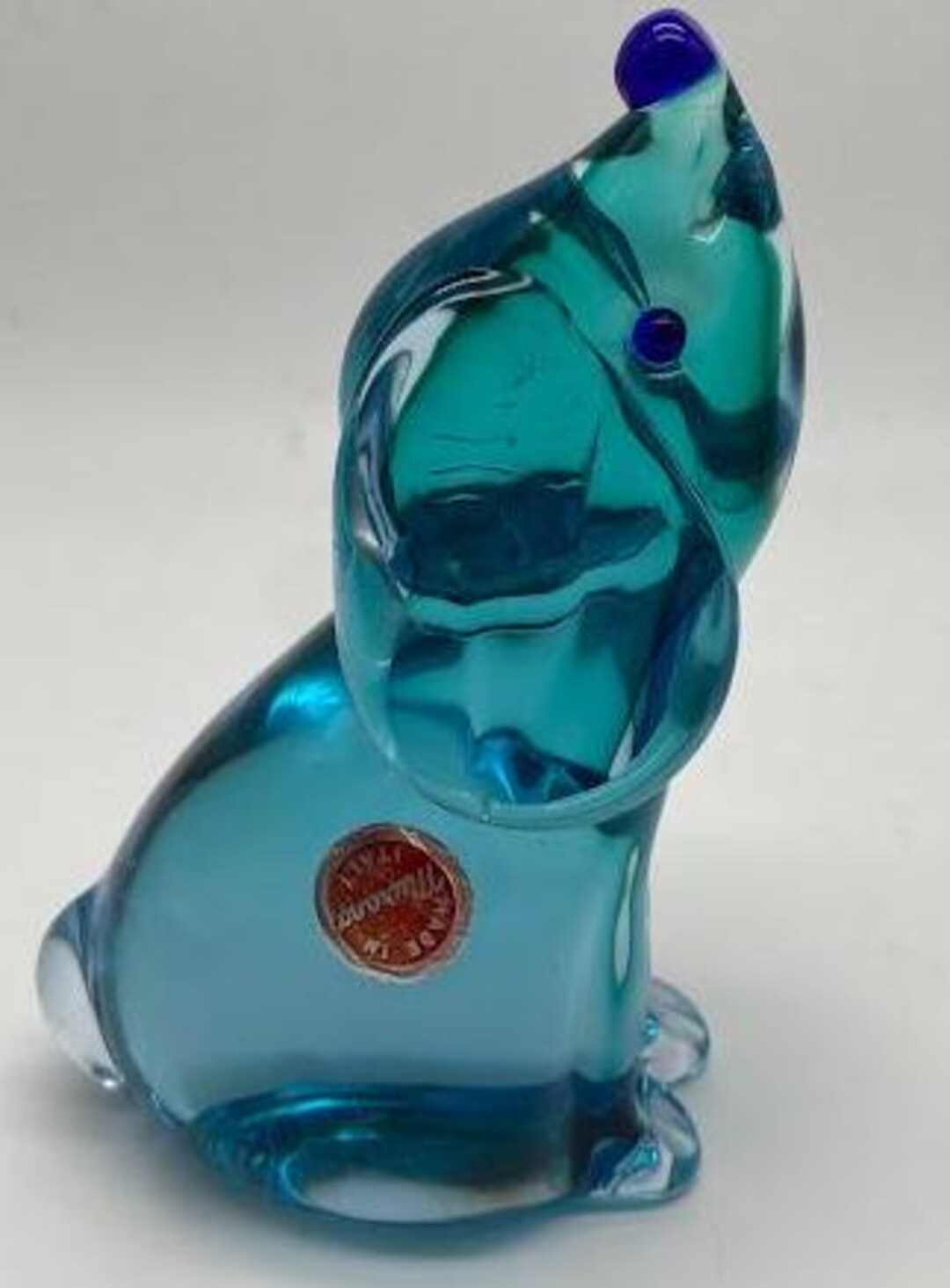 Murano Dog With Original Sticker Blue Hand-blown Glass Dark Blue Nose ...