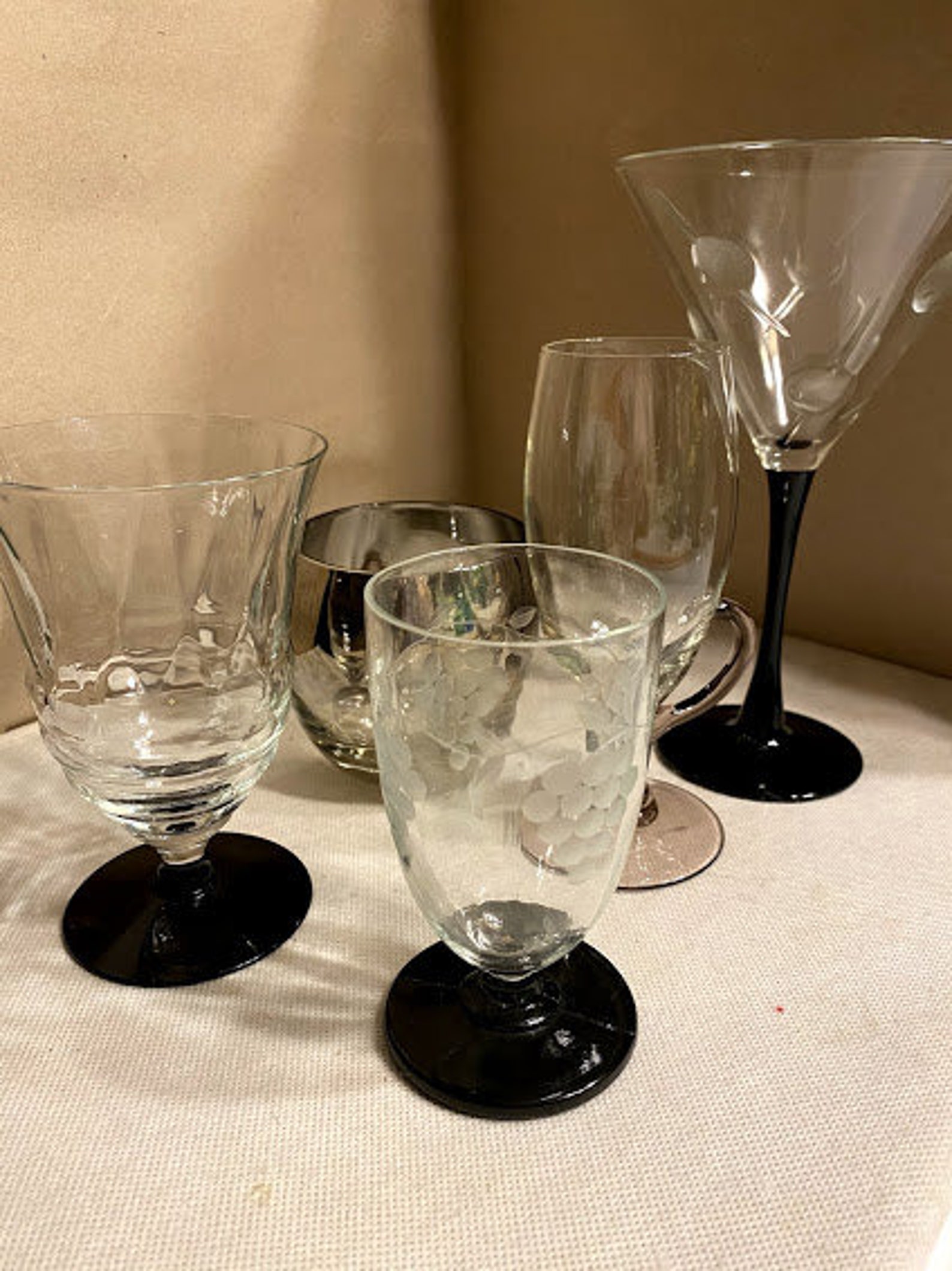 Vintage Black Stemmed/themed Glassware/ Glassware - Etsy
