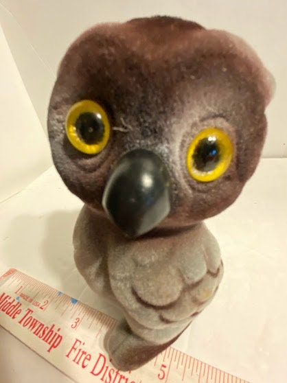 Vintage Flocked Owl Bank W/stopper - Etsy