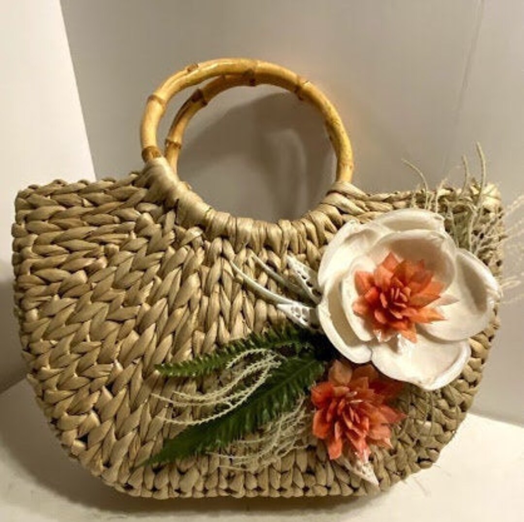 Vintage Fun Straw, Shell, and Bamboo Handbag - Etsy