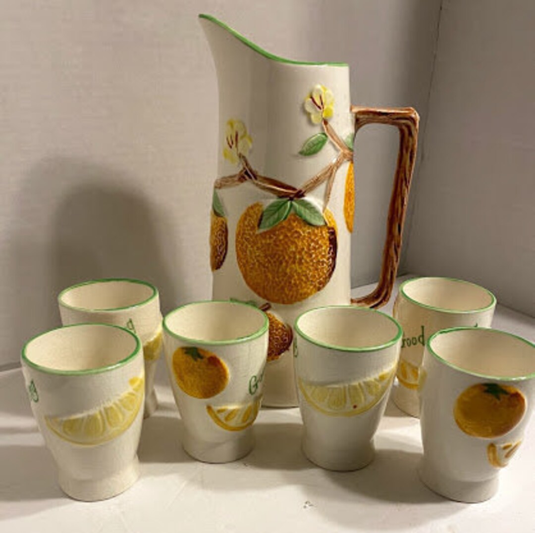 Napcoware "good Morning" Ceramic Breakfast Juice Set ~ Pitcher W/ 6 ...