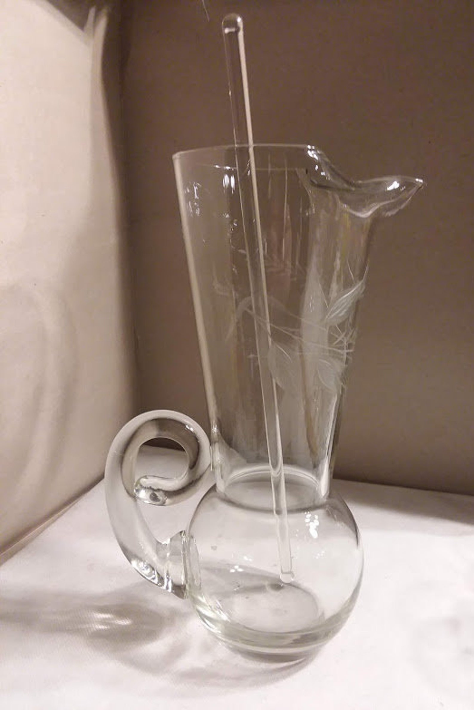 Vintage Etched Glass Pitcher and Glass Set With Glass Stirrer - Etsy