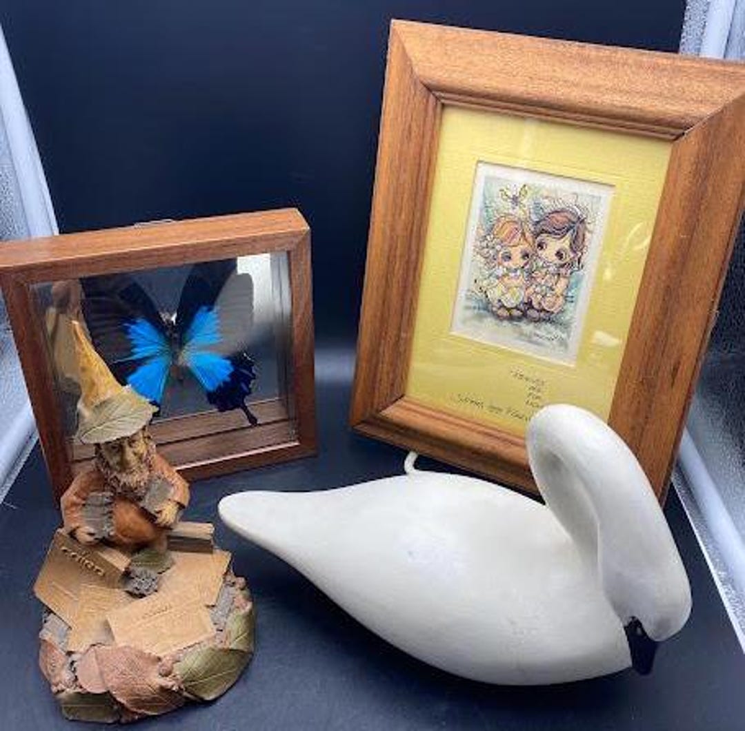 Assortment Wood Decor Hand Carved Signed Swan ~ Framed Butterfly ...