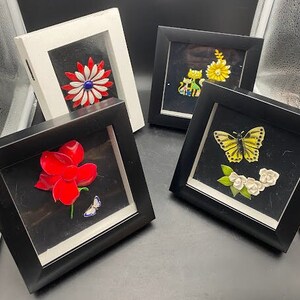 Vintage Enamel Pins - Shadow Box Wall Hanging or Tabletop Picture Jewelry Art Gallery Wall Art ...