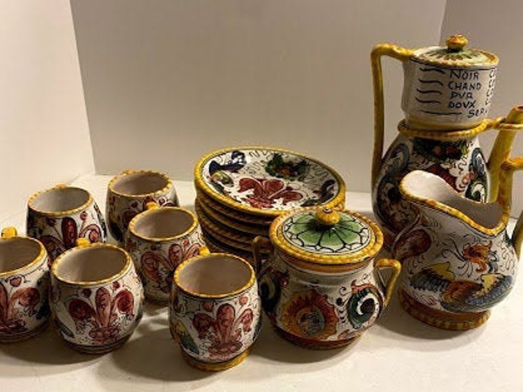 Cellini Italian Hand Painted Redware Pottery Espresso Set W/ Pot ...