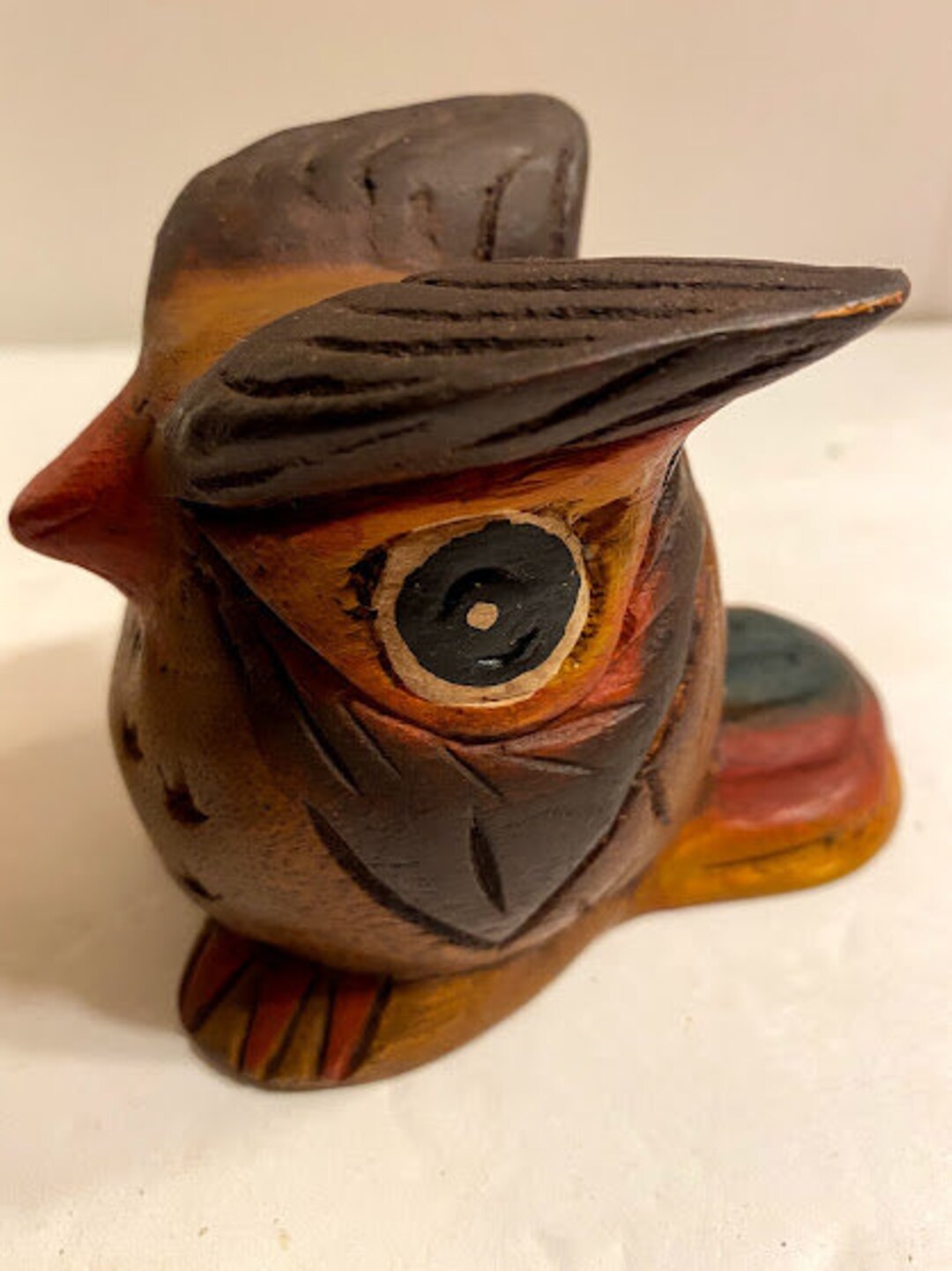 Choice ~ Soft Wood Carved Owl Burnt Wood Art ~ Colorful Wood Carved Owl ...