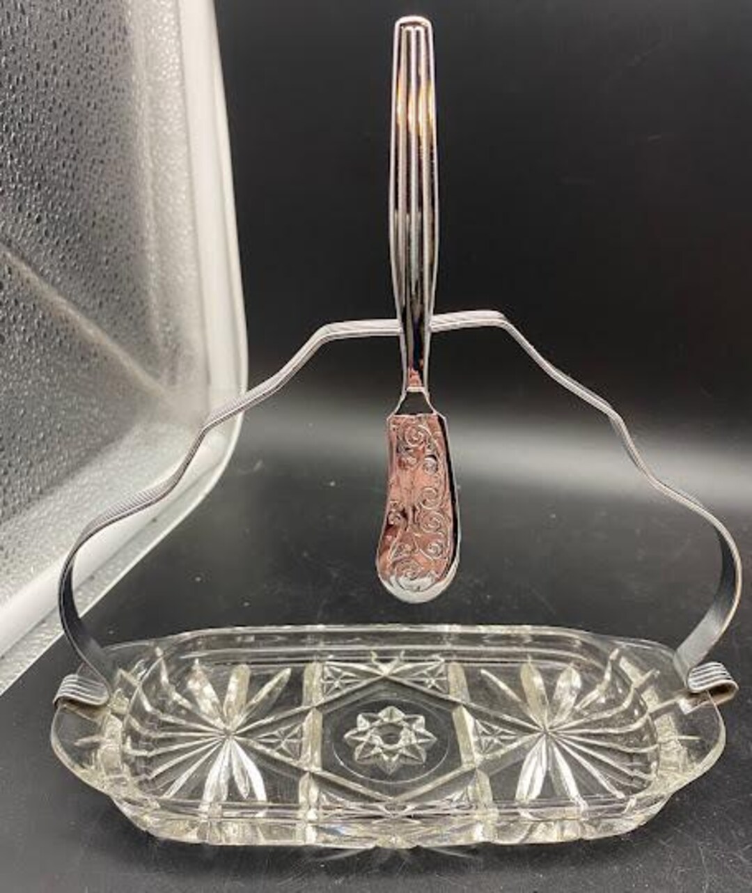 Sheffield England Crystal and Chromium Plated Butter Server With Butter ...