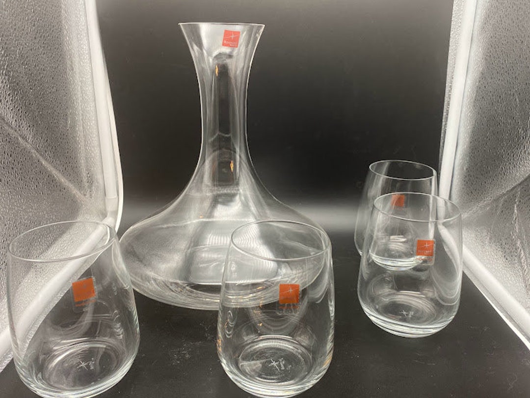 Bormioli Rocco Premium 65 Oz Decanter Wset Of 4 Non Stemmed Glasses Etsy