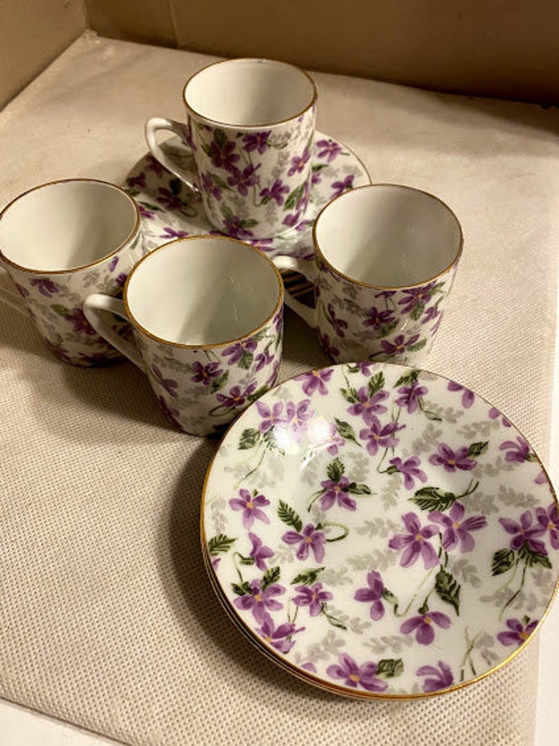 Vintage Lefton Violet Chintz Demitasse Set, Gold Rimmed Bone China - Etsy