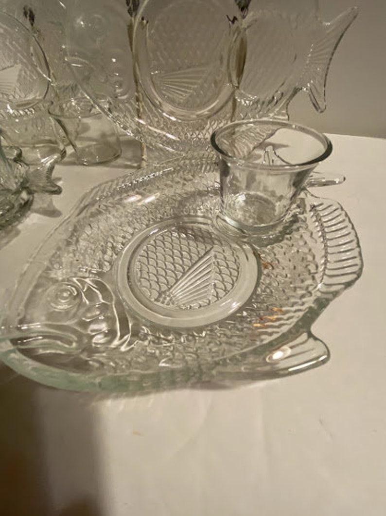 Glass Fish Plates With Matching Glass Cups Appetizer Plates - Etsy