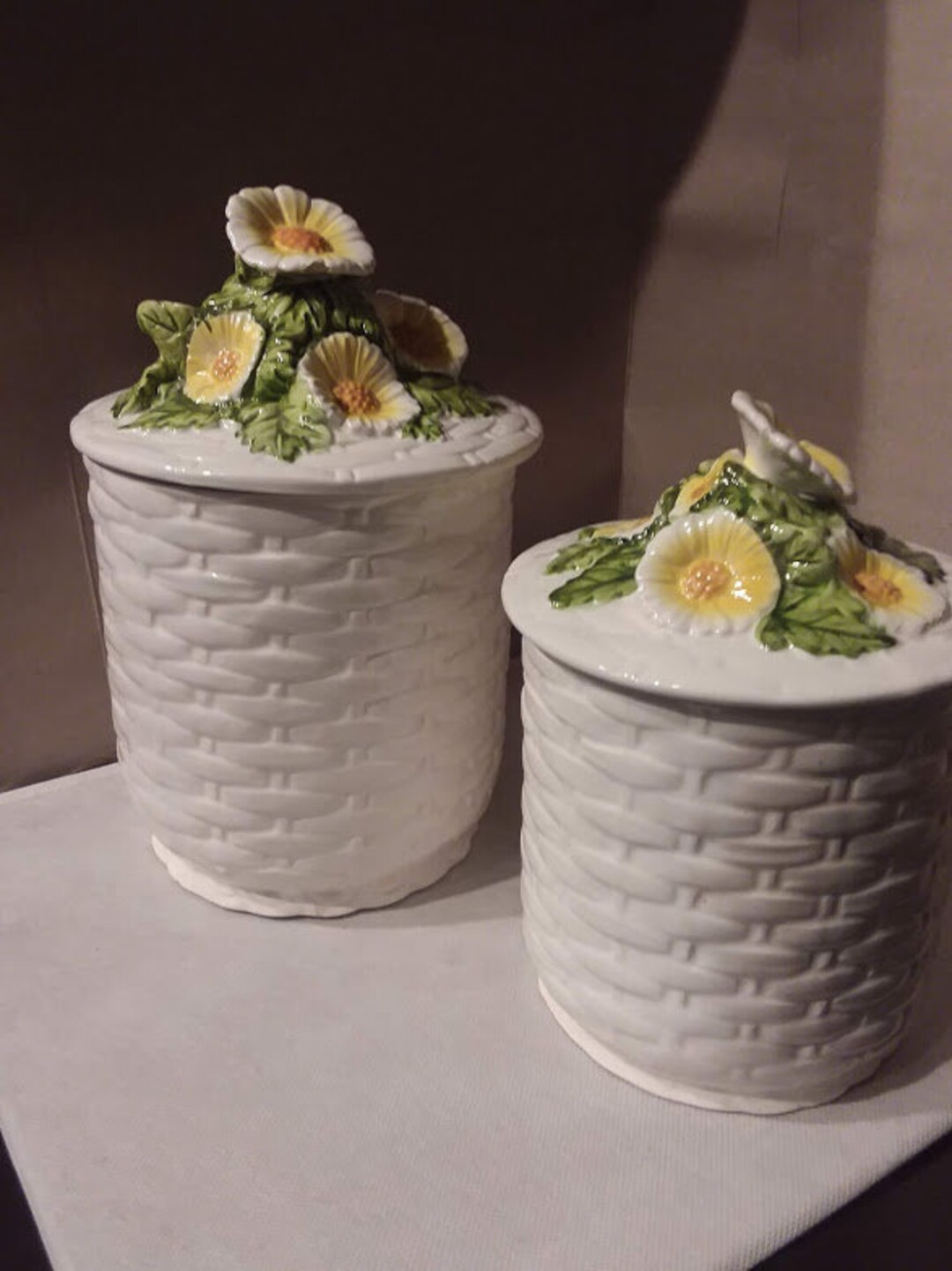 Lefton Basket Weave Daisy Canisters/1970's Canisters - Etsy