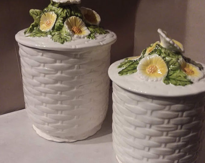 Lefton Basket Weave Daisy Canisters/1970's Canisters - Etsy