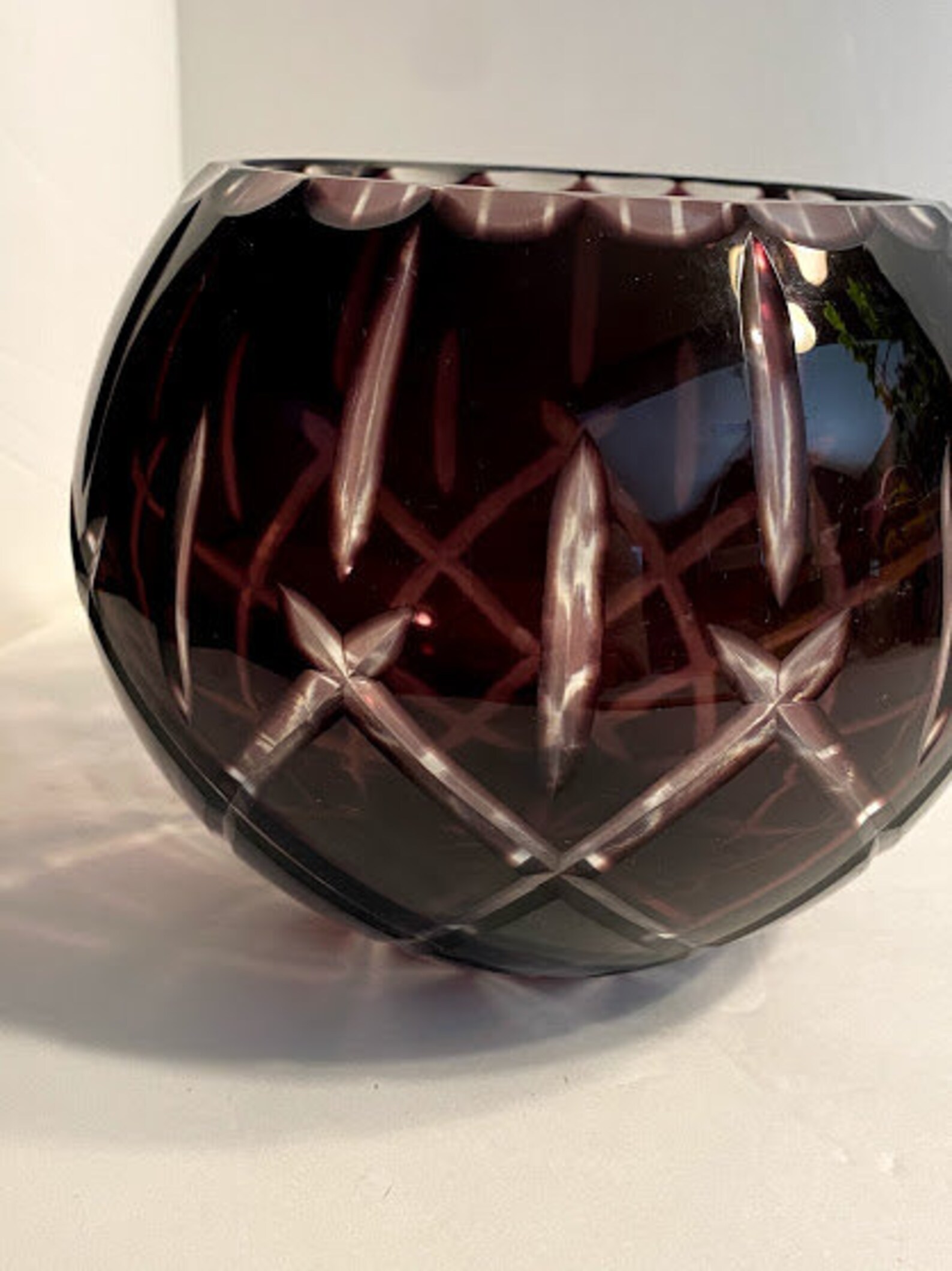 Vintage Cut to Clear Purple Round Vase ~ Gorham Amethyst Crystal Glass ...