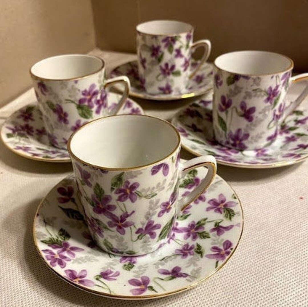 Vintage Lefton Violet Chintz Demitasse Set, Gold Rimmed Bone China - Etsy