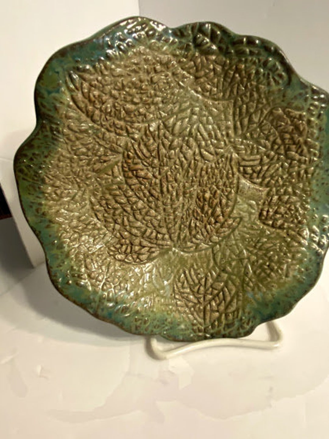 Textured Pottery Leaf Platter /underplate Signed - Etsy