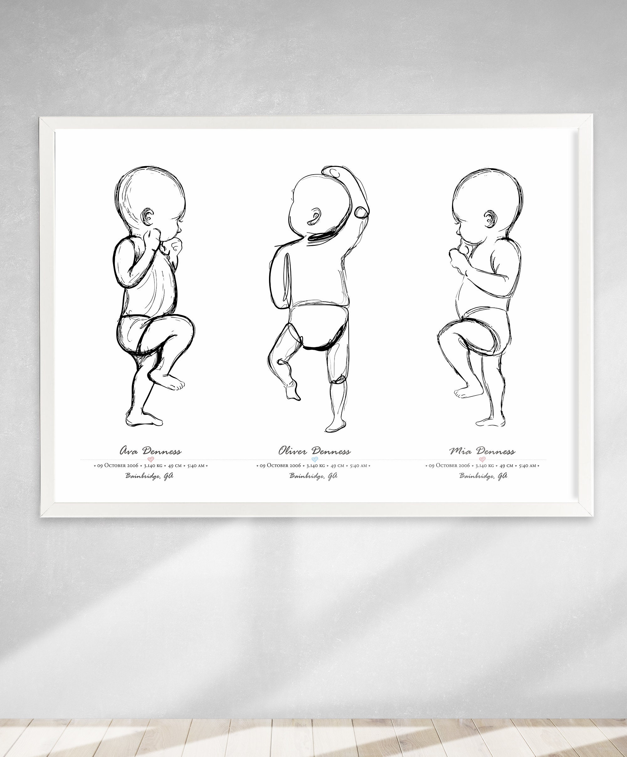 Trio Baby Poster | Cusomized Birth Poster | Siblings Birth Poster ...