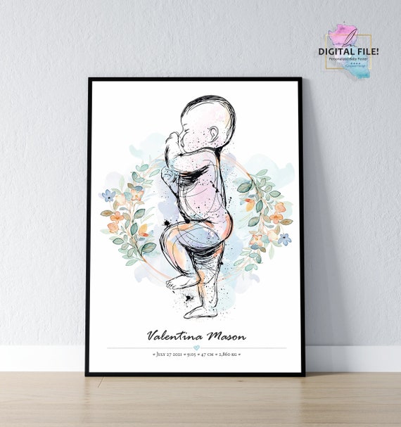Birth Poster in Scale 1:1 Personalized Baby Poster DIGITAL - Etsy