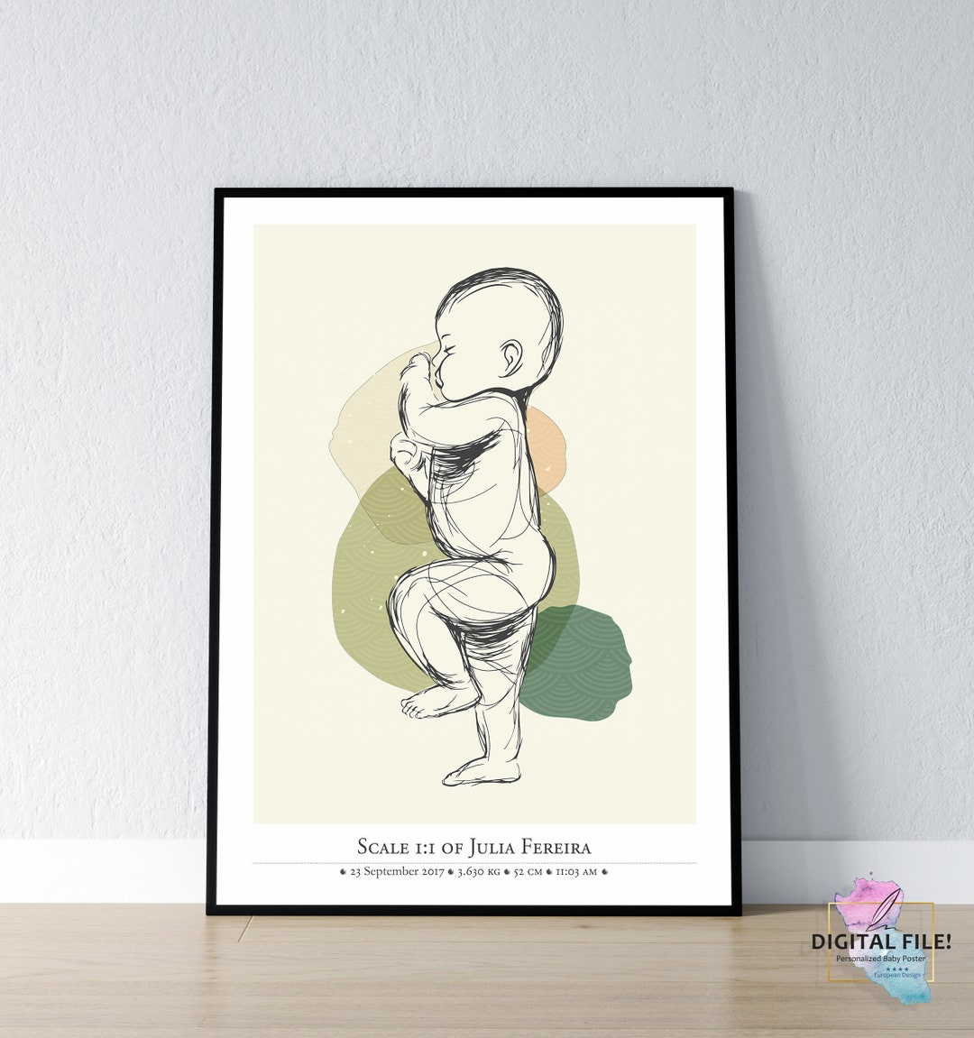 Baby Poster, Illustration of a Newborn in Scale 1:1, Birth Gift, Birth ...