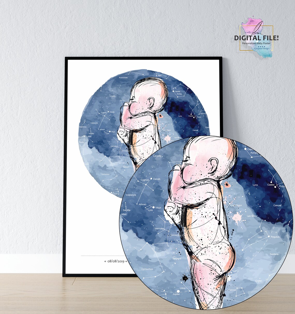 Birth Poster in Scale 1:1 | Custom Star Map | Personalized Baby Poster ...