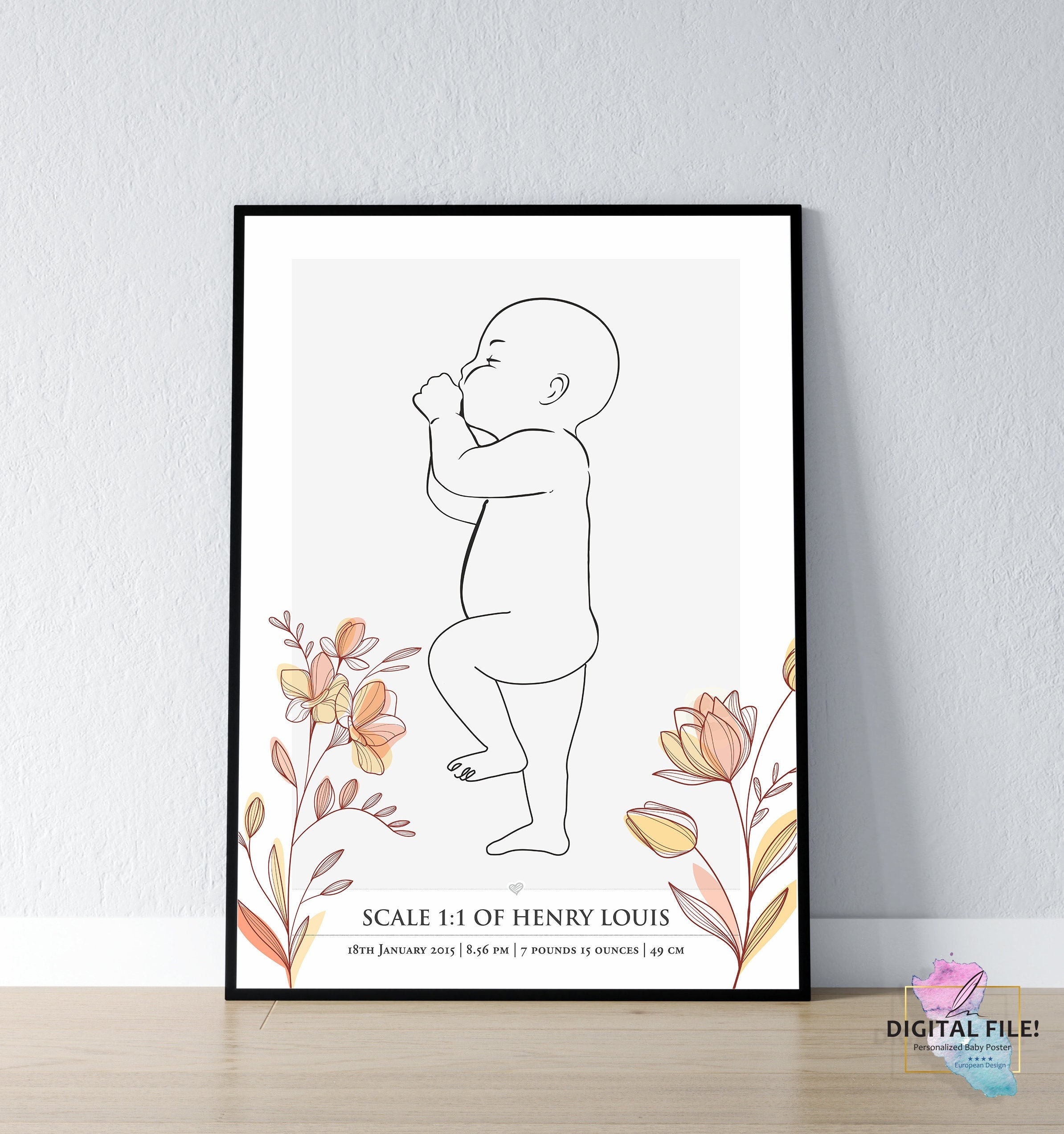 Birth Stats Poster, Baby Birth Stats, Birth Poster in Scale 1:1 ...