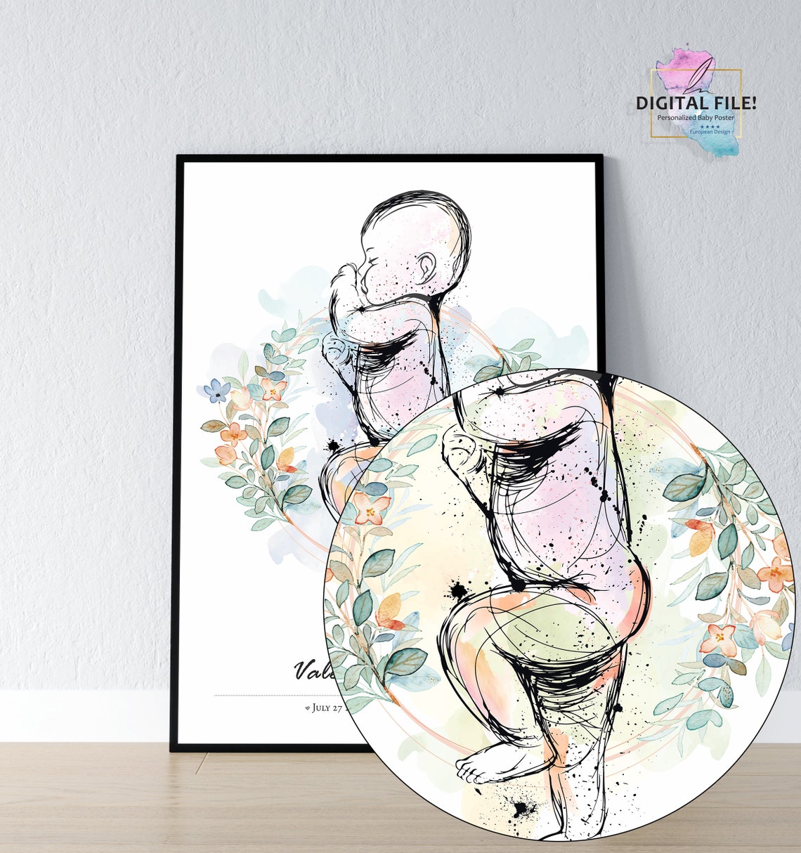 Birth Poster in Scale 1:1 Personalized Baby Poster DIGITAL - Etsy