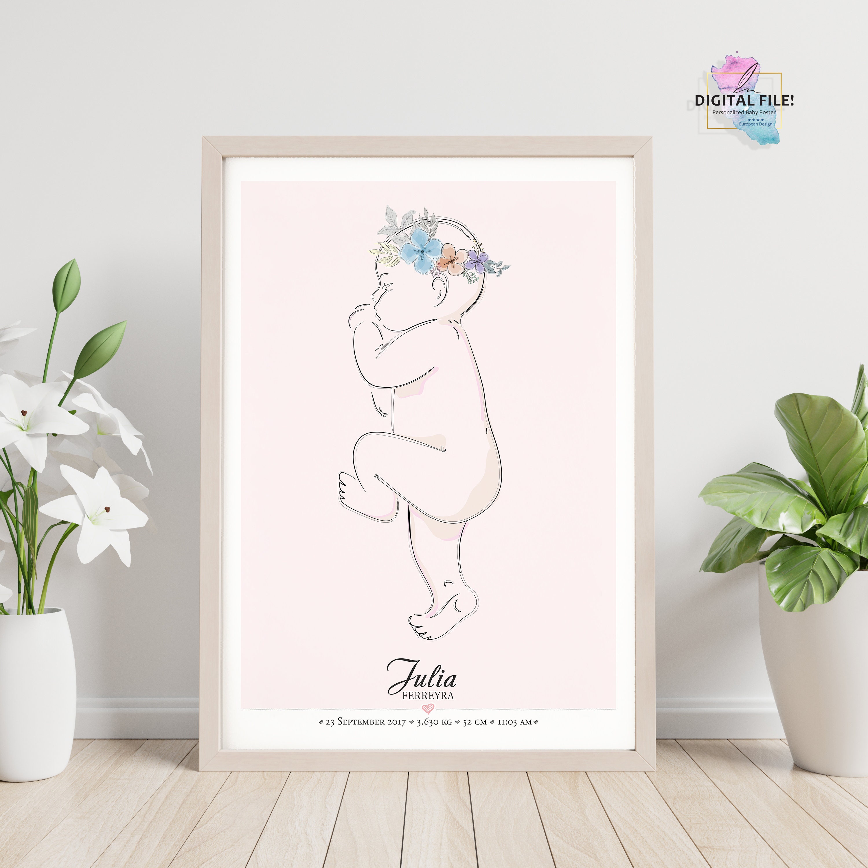 Birth Poster in Scale 1:1 Personalized Baby Poster Digital - Etsy