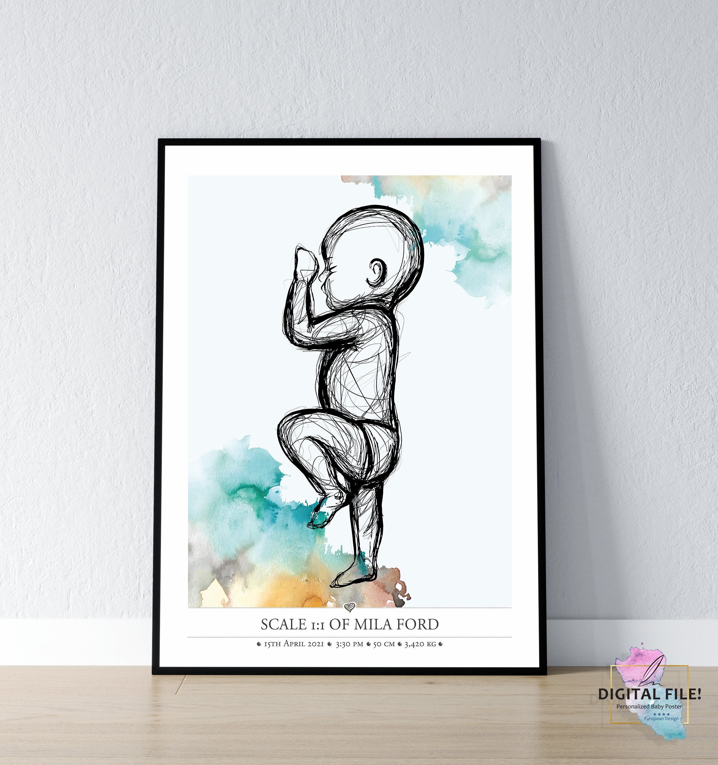 Birth Poster in Scale 1:1 | Personalized Baby Poster | Digital Files - Etsy