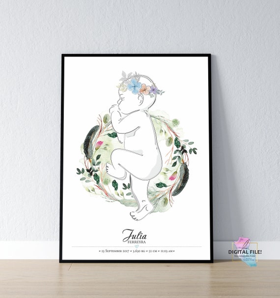 Birth Poster in Scale 1:1 Personalized Baby Poster Digital | Etsy