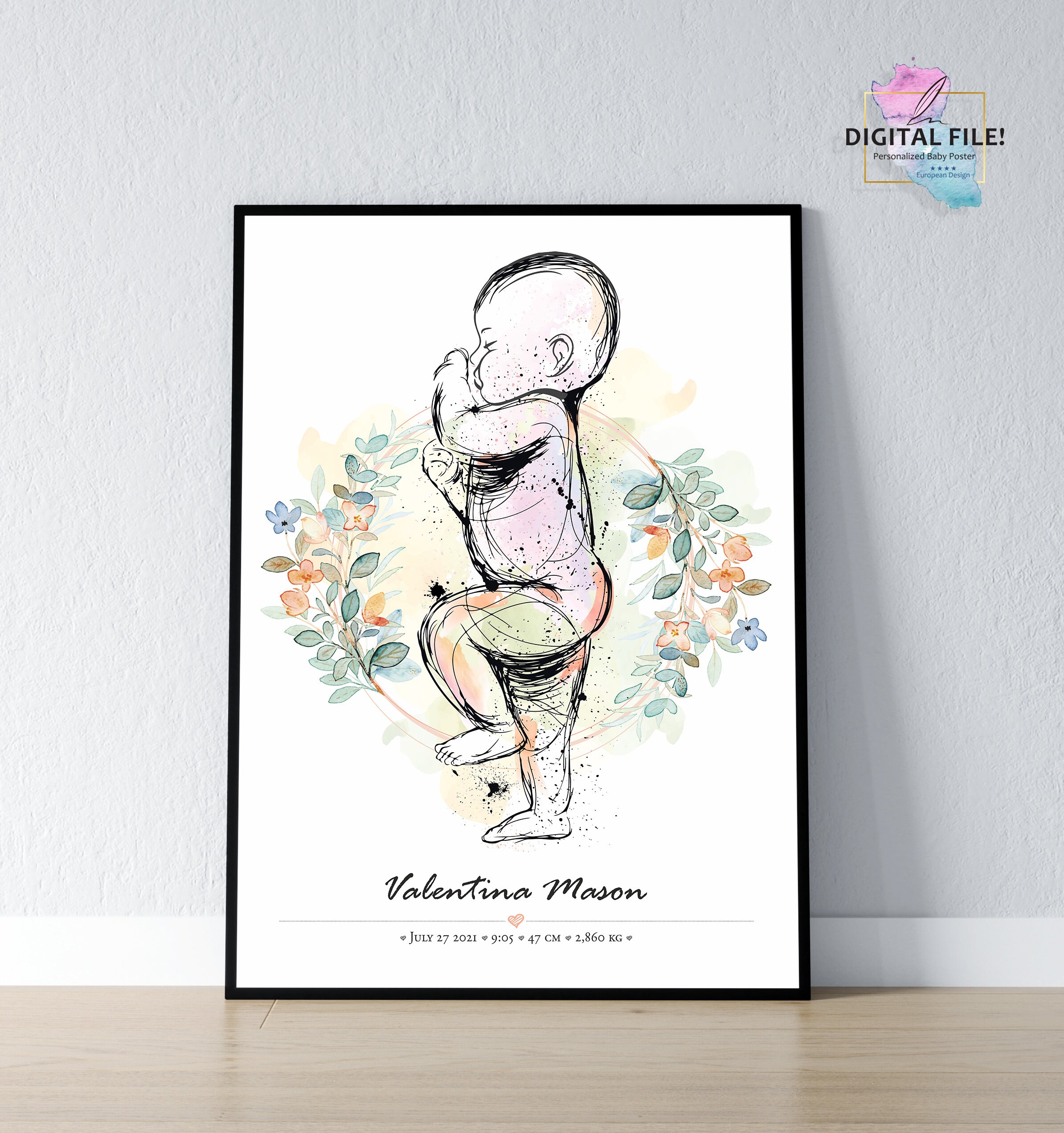 Birth Poster in Scale 1:1 Personalized Baby Poster DIGITAL - Etsy