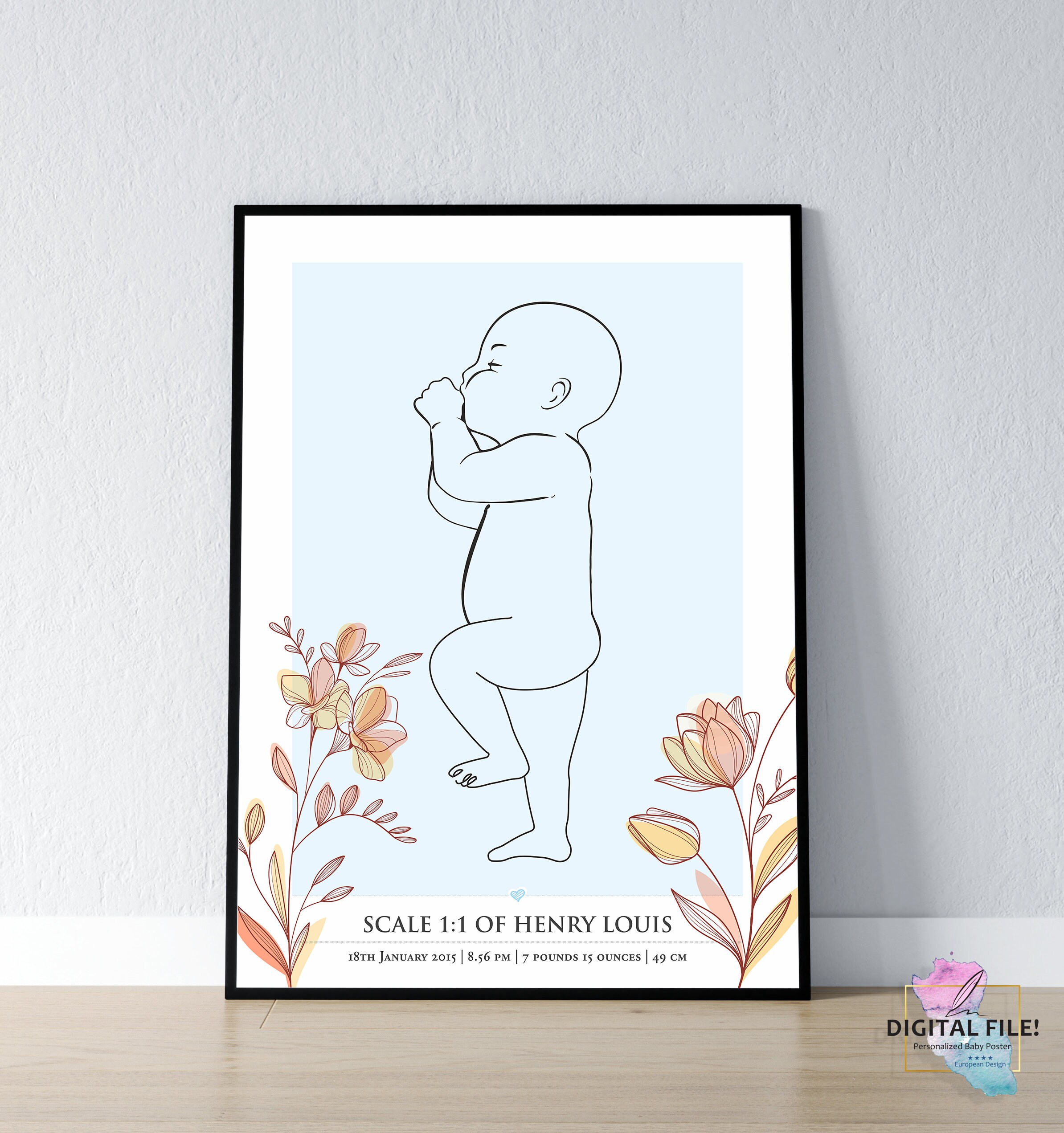 Birth Stats Poster, Baby Birth Stats, Birth Poster in Scale 1:1 ...