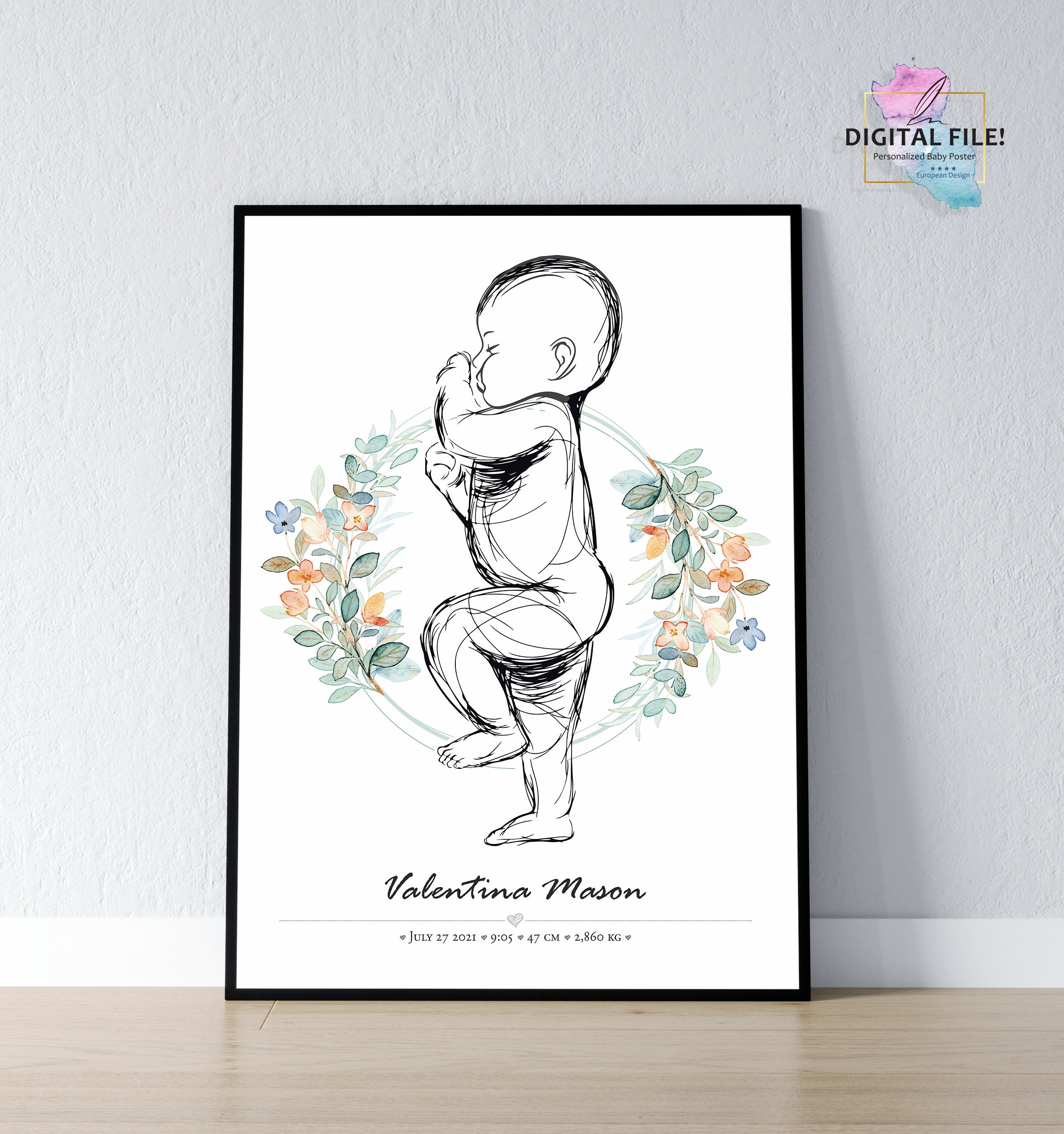 Birth Poster in Scale 1:1 Personalized Baby Poster DIGITAL - Etsy