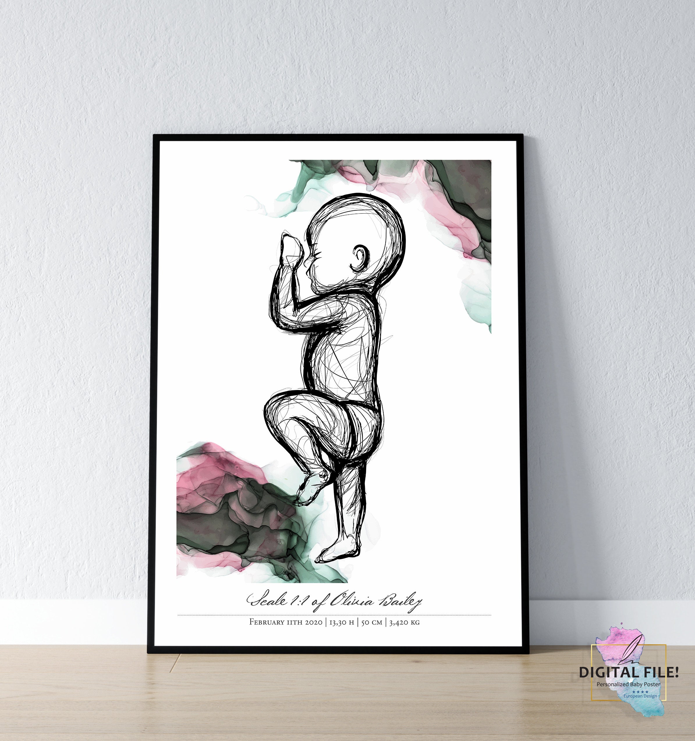 Birth Poster in Scale 1:1 Newborn Poster Birthday DIGITAL - Etsy