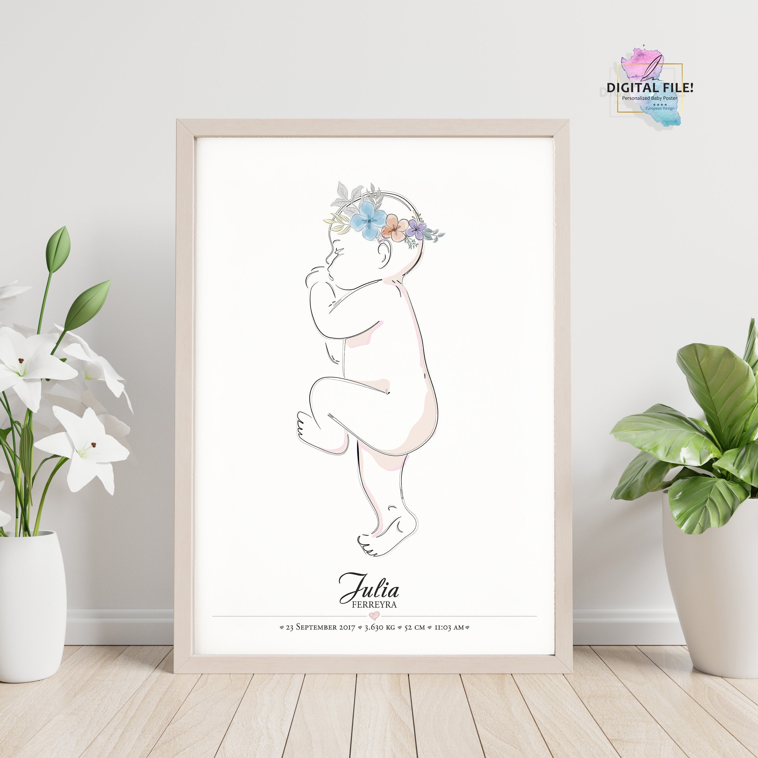 Birth Poster in Scale 1:1 Personalized Baby Poster Digital - Etsy