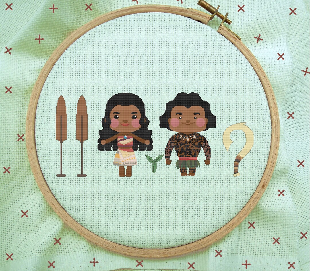 Moana and Maui Cross Stitch, Moana and Maui Stitch, Moana Stitch ...