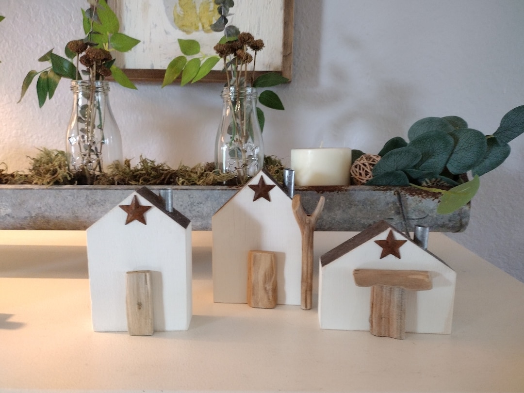 Hand Painted Primitive Wood Houses (set of 3) - Etsy
