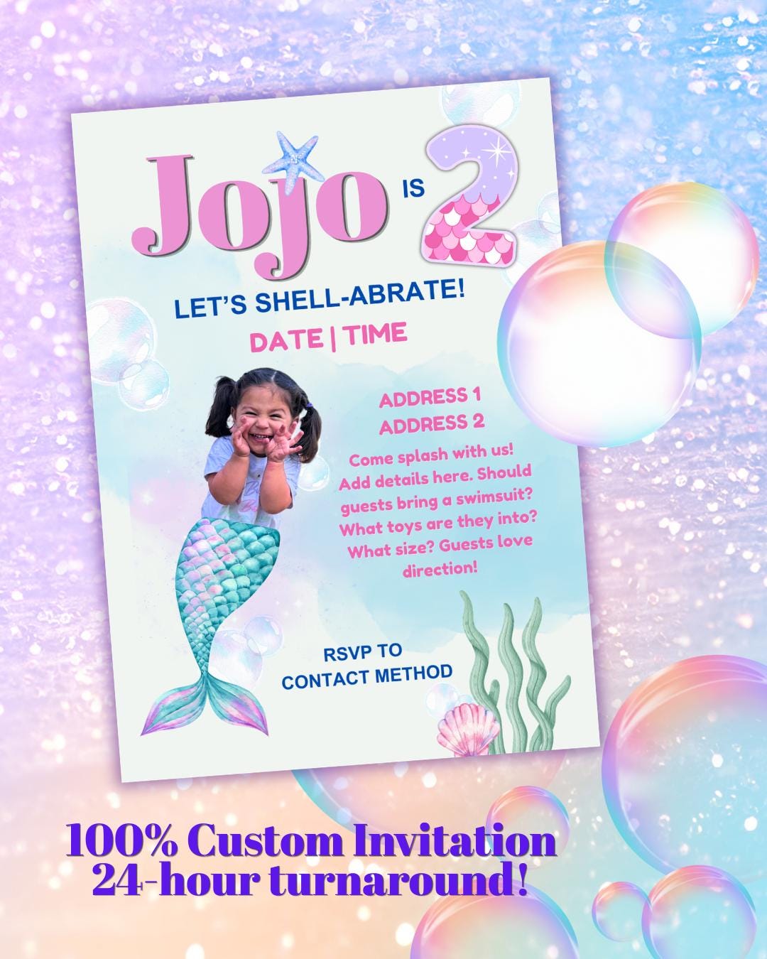 Custom Mermaid Photo Invitation | Under the Sea Birthday (digital ...