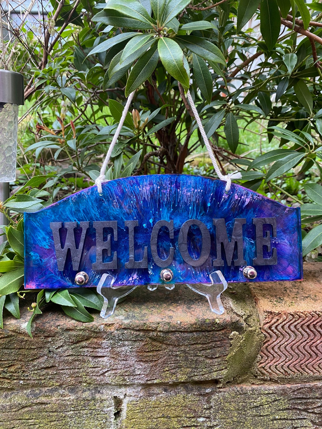 Blue and Purple Welcome Sign With Key Hooks - Etsy