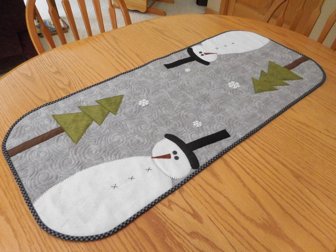 Digital PDF Table Runner Pattern, Quilted Snowman and Trees, Winter ...