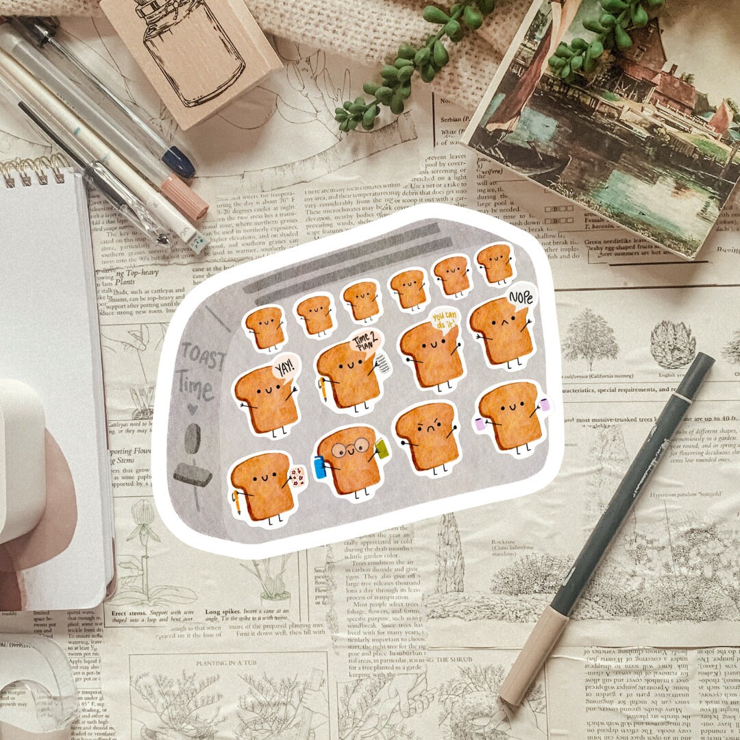 Toasty the Toast Shaped Sticker Sheet, Toast Character Emotes ...
