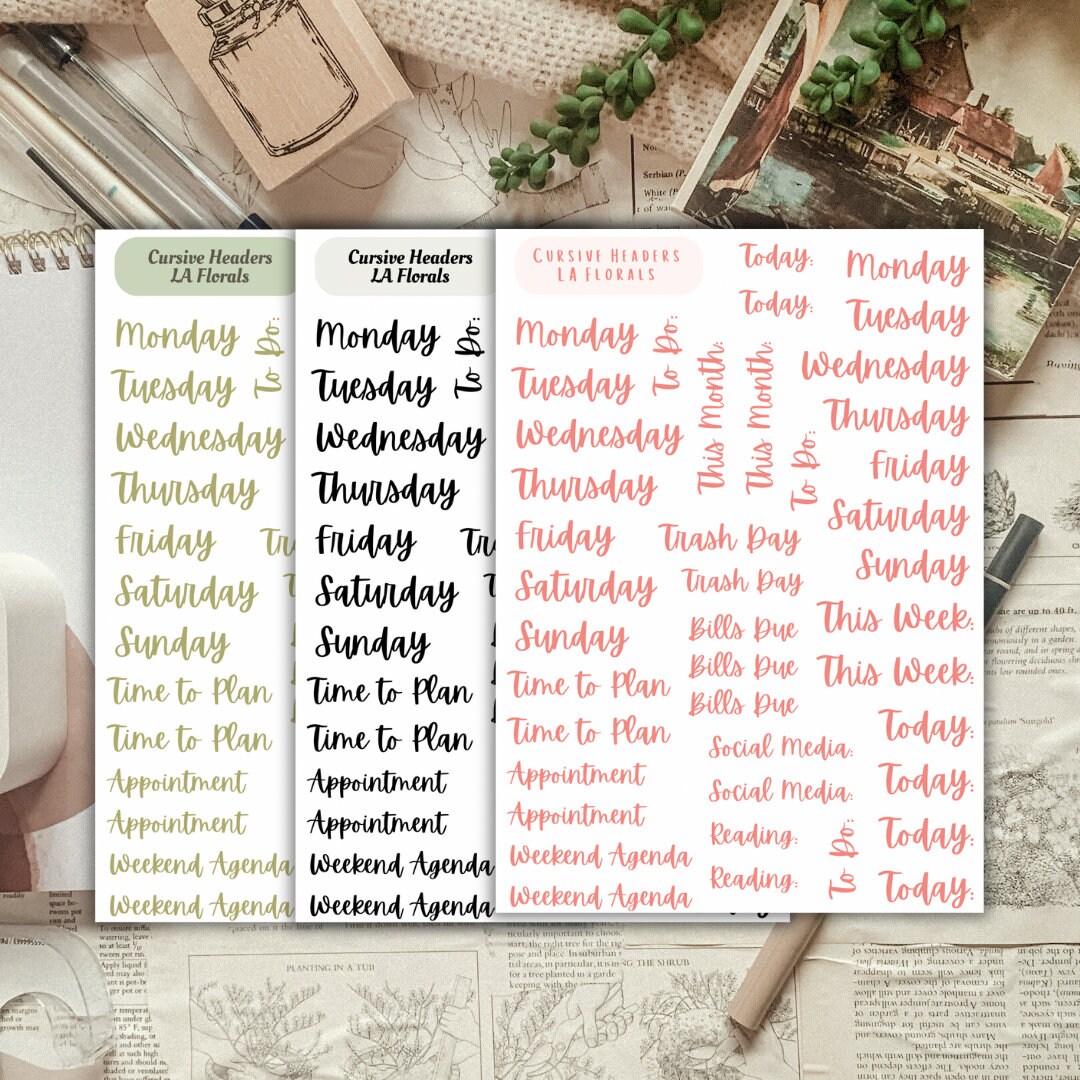 Cursive Headers Aesthetic Sticker Sheet for Planners and Journals, Cozy ...