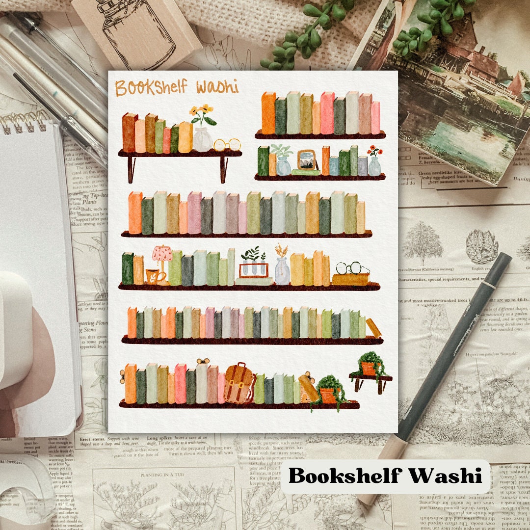 Bookshelf Washi Stickers Aesthetic Sticker Sheet for Planners and ...