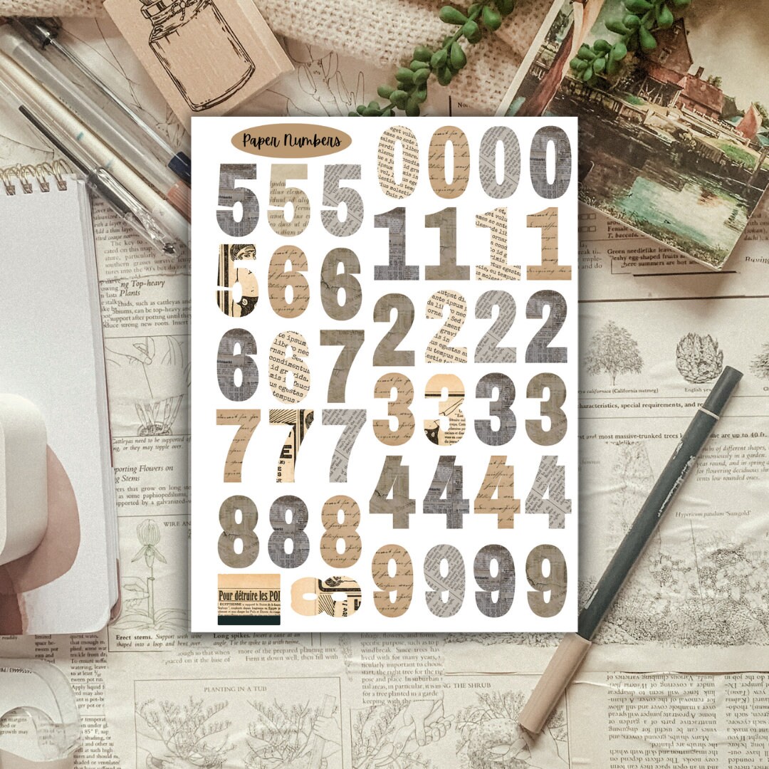 Vintage Paper Numbers Sheet for Journals and Planners Deco Sticker ...