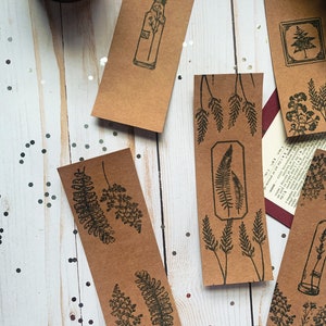 Hand Stamped Kraft Paper Bookmark Set Floral and Botanical - Etsy
