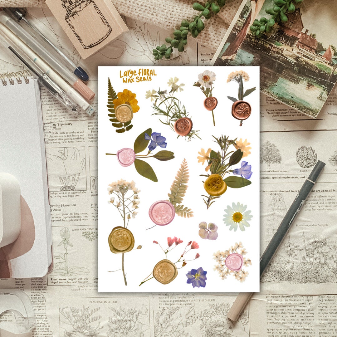 Large Florals and Wax Seals Aesthetic Sticker Sheet for Planners and ...