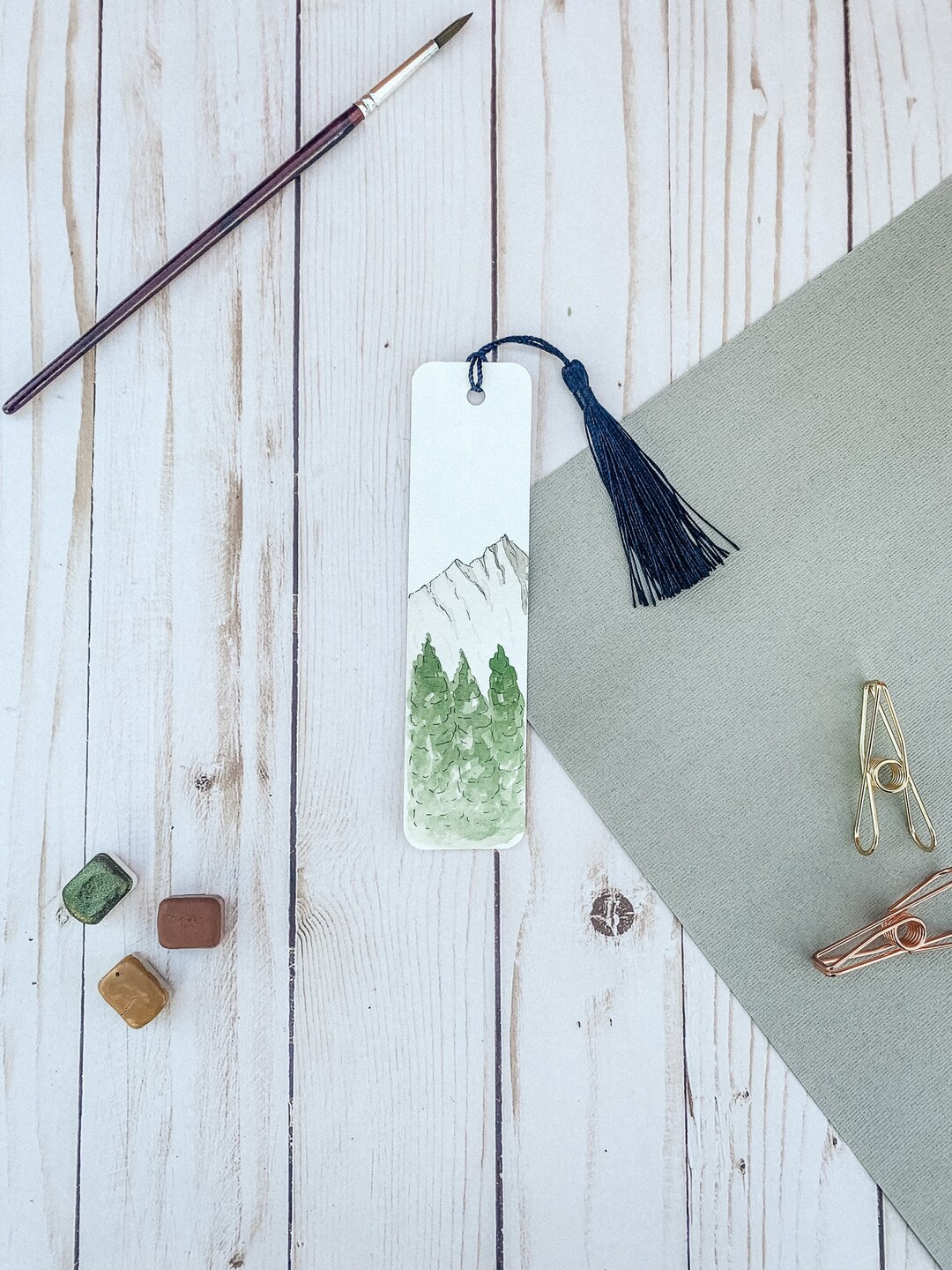 Watercolor mountain bookmark with tassel illustrated mountain - Etsy ...