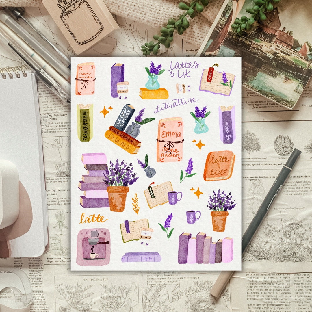 Latte & Literature (without Stars) Sticker Sheet for Journal and ...