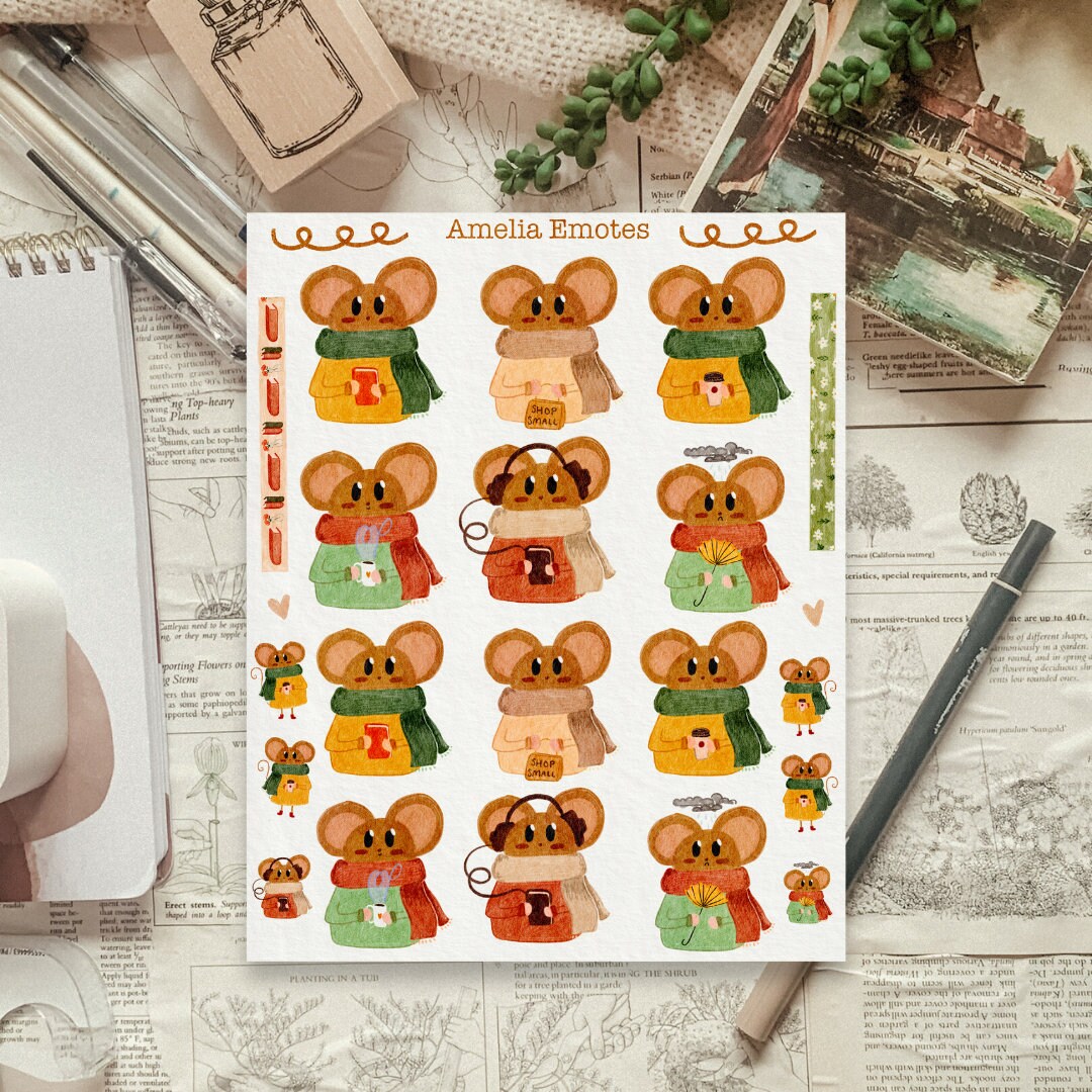 Cute Mouse Emote Sticker Sheet for Planners and Journal Decoration for ...