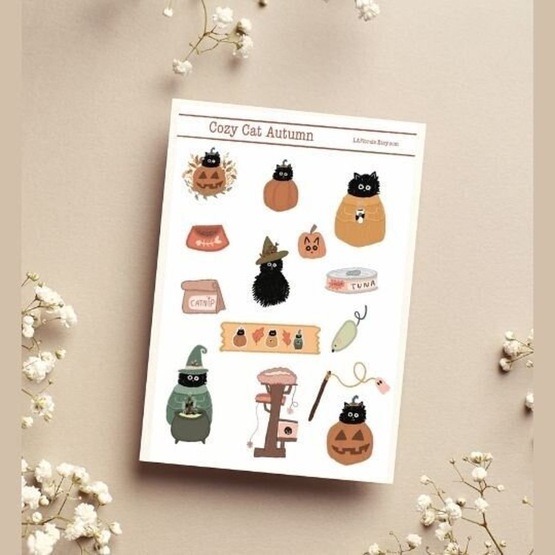 Witchy Cat Sticker Sheet, Black Cat Planner Stickers, Bullet Journaling ...
